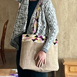 Handmade | Bags | Upcycled Burlap Large Tote Bag Handmade Beach Bag ...